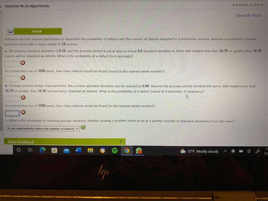 Solved Exercise 06.35 Algorithmic « Question 12 of 16 Check | Chegg.com