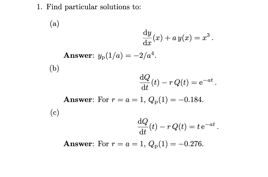1. Find particular solutions to: (a) | Chegg.com