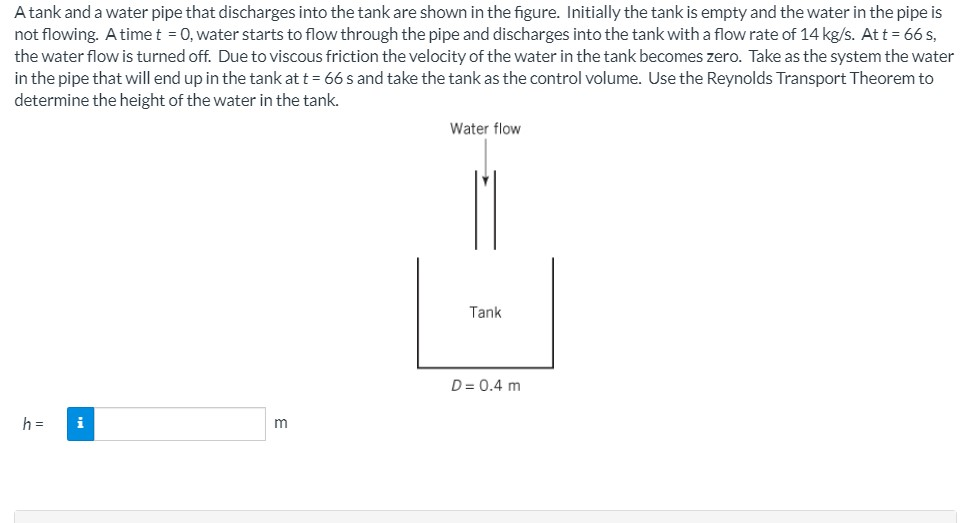 Solved A tank and a water pipe that discharges into the tank | Chegg.com