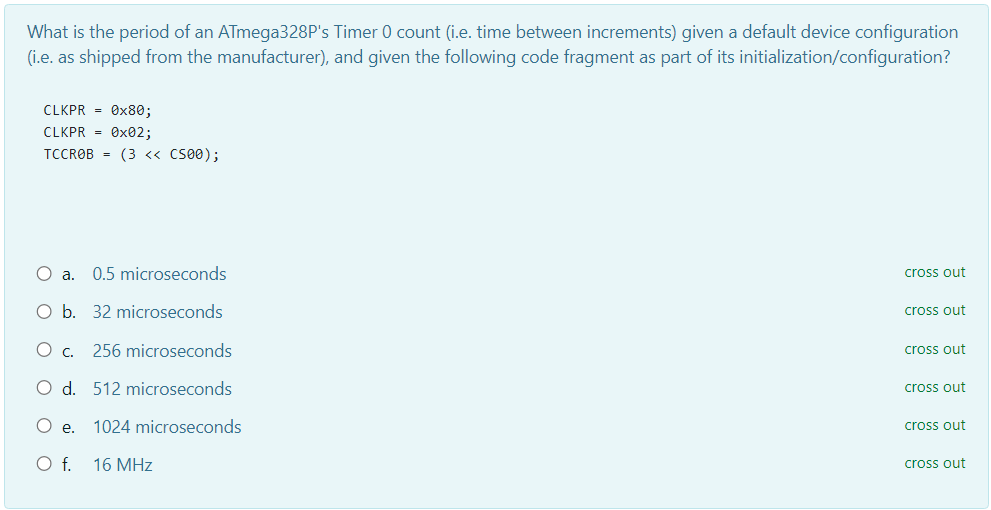 Solved Consdier an Atmel AVR's Timer/Countero subsystem. It | Chegg.com