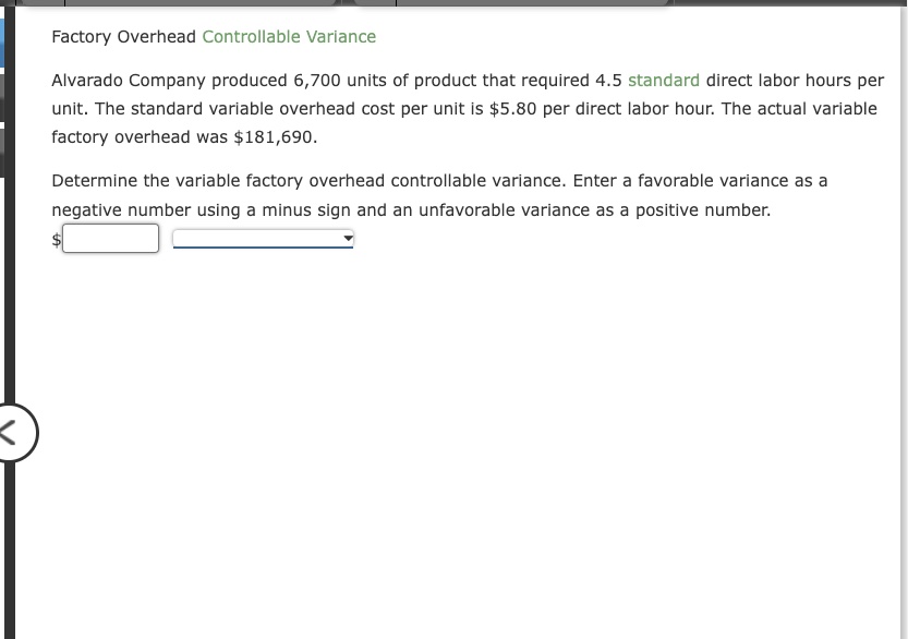 Solved Factory Overhead Controllable Variance Alvarado | Chegg.com