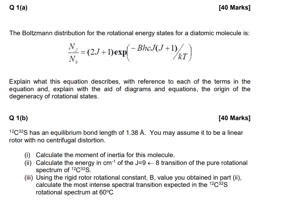 Solved Q 1(a) [40 Marks] The Boltzmann distribution for the | Chegg.com