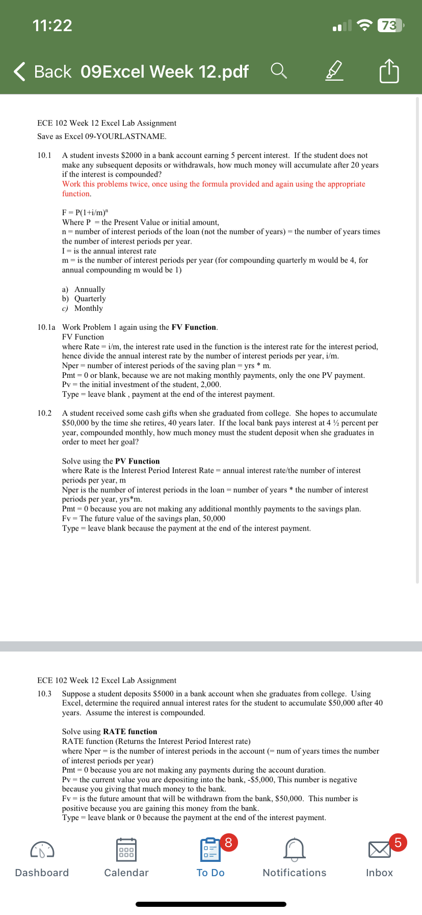 Solved ECE 102 Week 12 Excel Lab Assignment Save as Excel | Chegg.com