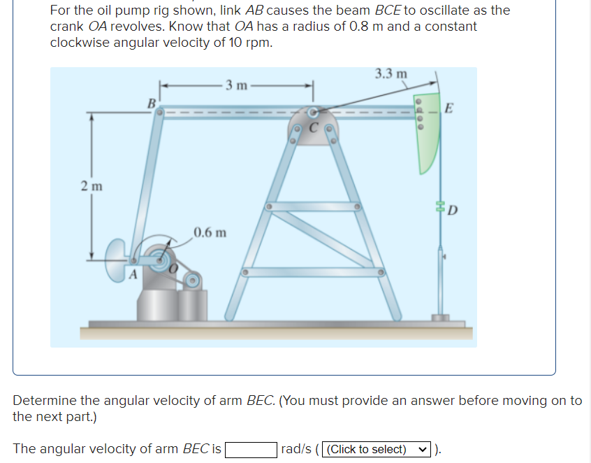Solved For the oil pump rig shown, link AB causes the beam | Chegg.com