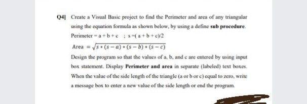 Solved 041 Create a Visual Basic project to find the | Chegg.com