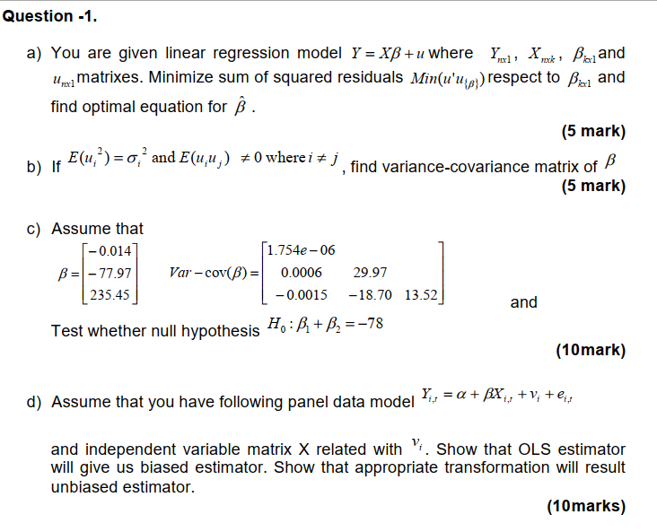 Solved Question - 1. a) You are given linear regression | Chegg.com
