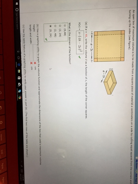 Solved An open box of maximum volume is to be made from a | Chegg.com
