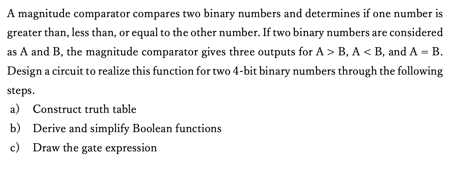 Solved A magnitude comparator compares two binary numbers | Chegg.com