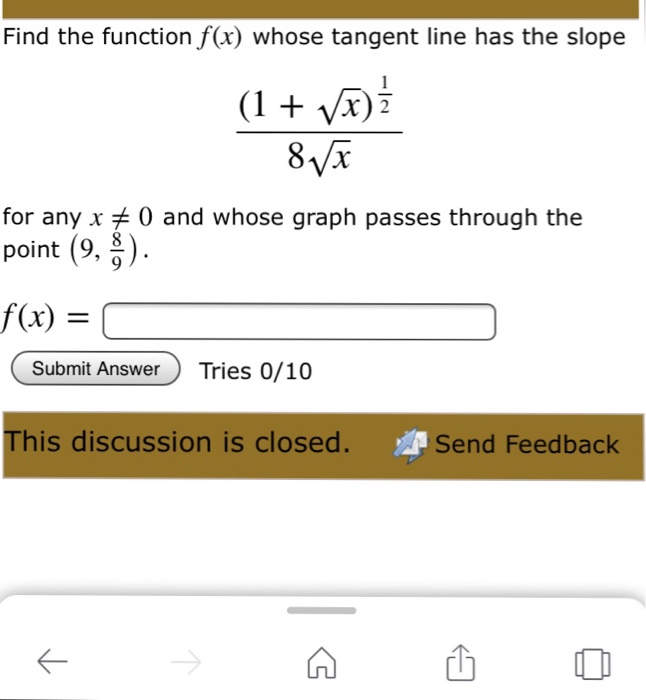 Solved Find the function f(x) whose tangent line has the | Chegg.com