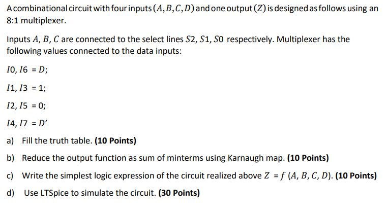 Solved A Combinational Circuit With Four Inputs A B C D
