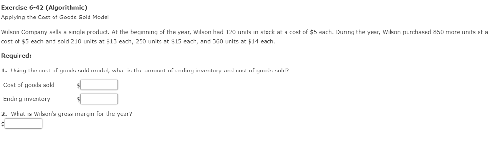 Solved Exercise 6-42 (Algorithmic) Applying the Cost of | Chegg.com