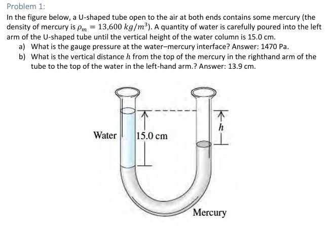Solved Problem 1:In the figure below, a U-shaped tube open | Chegg.com