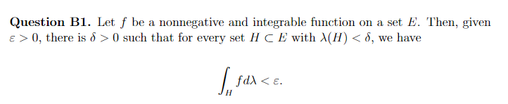 Solved Question B1. Let f be a nonnegative and integrable | Chegg.com