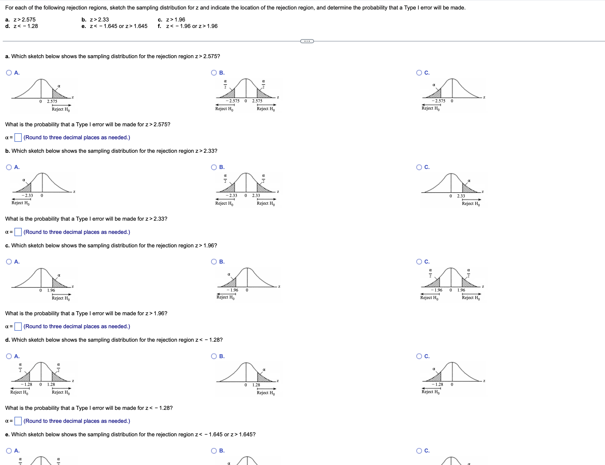 Solved For each of the following rejection regions, sketch | Chegg.com