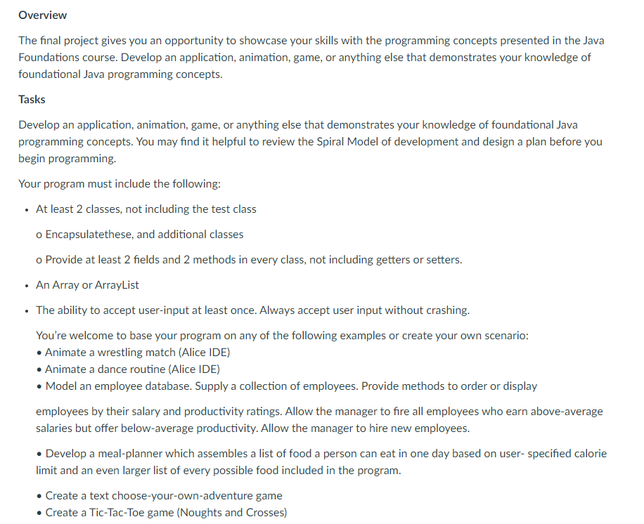Solved Overview The final project gives you an opportunity | Chegg.com