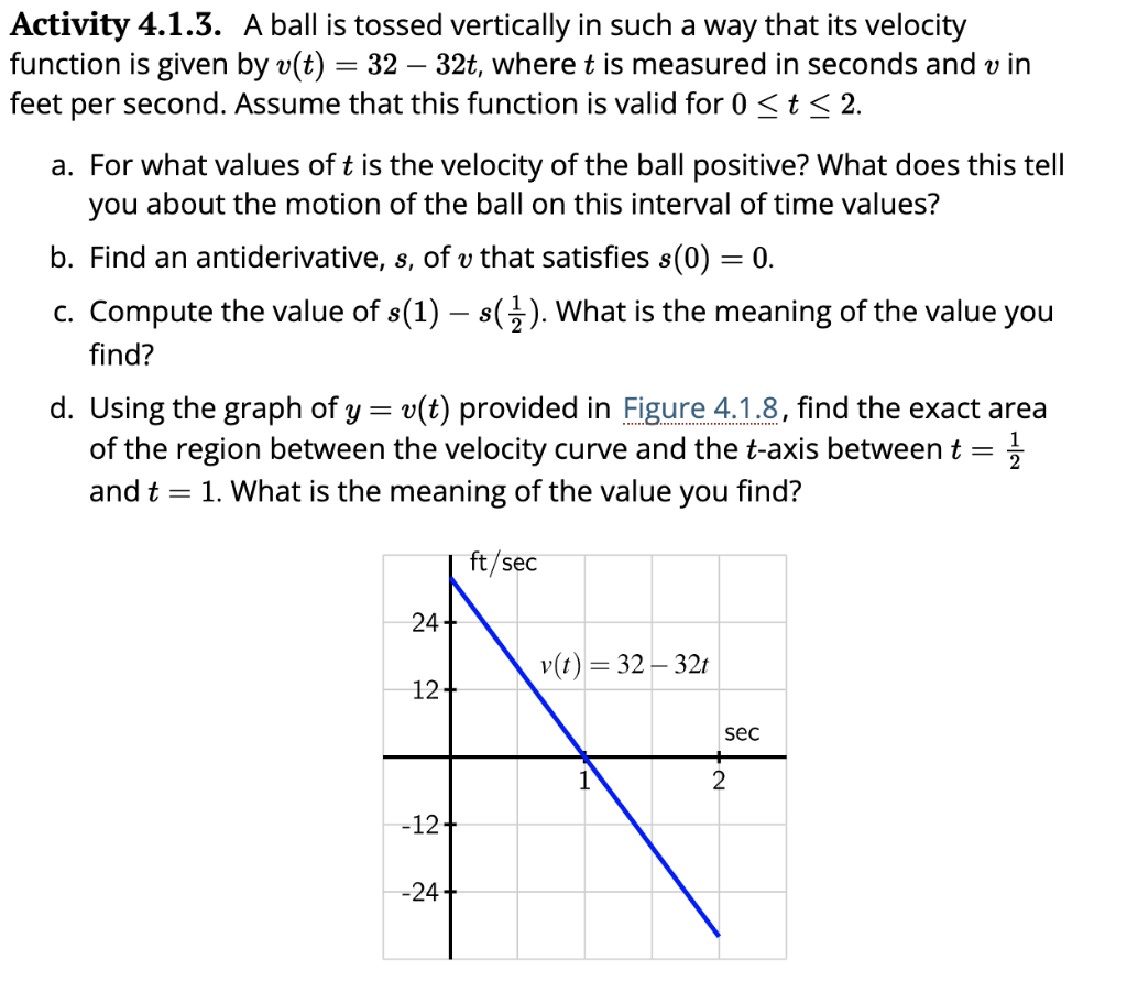 Solved Activity 4.1.3. A ball is tossed vertically in such a | Chegg.com