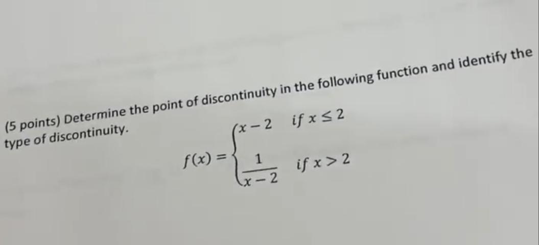 Solved (5 points) Determine the point of discontinuity in | Chegg.com
