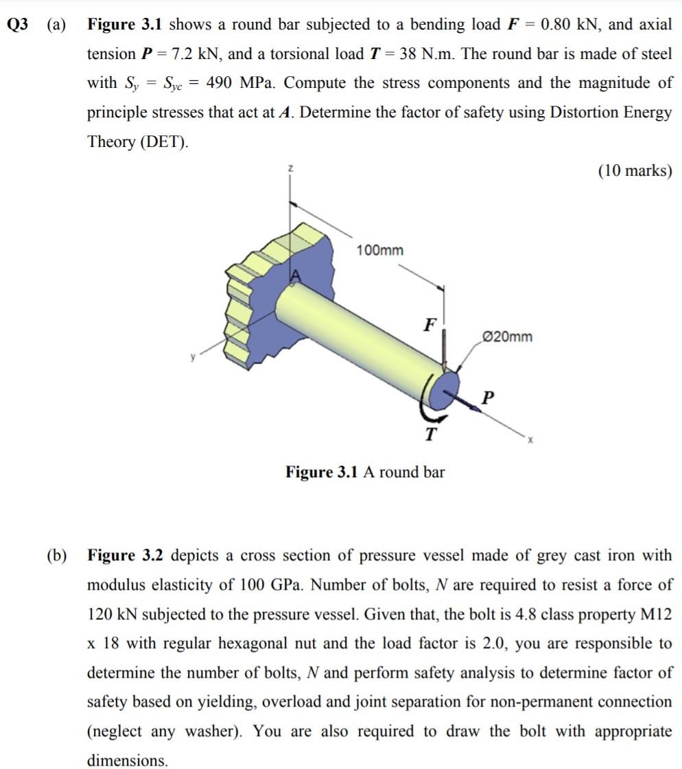 Solved Q3 (a) with Sy = Figure 3.1 shows a round bar | Chegg.com