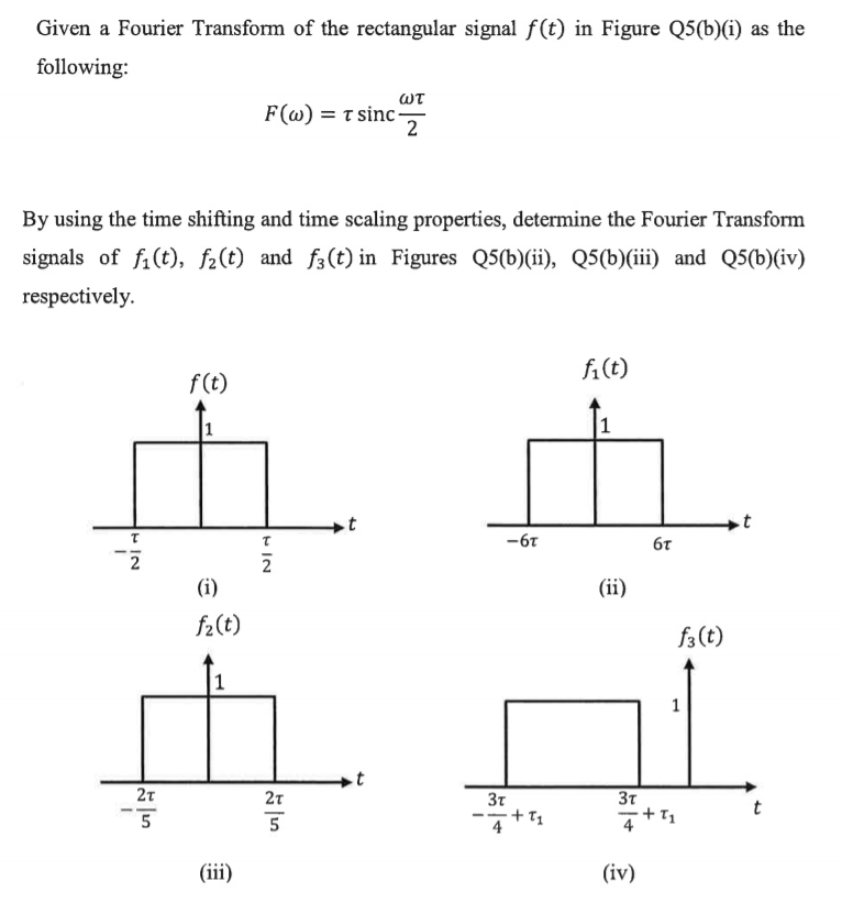 Solved Given a Fourier Transform of the rectangular signal | Chegg.com