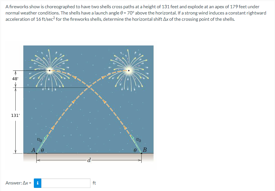 Solved A fireworks show is choreographed to have two shells | Chegg.com