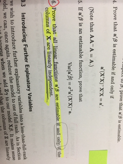 Solved Prove that a' beta is estimable it and only if | Chegg.com