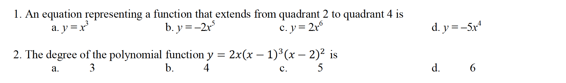 Solved 1. An equation representing a function that extends | Chegg.com