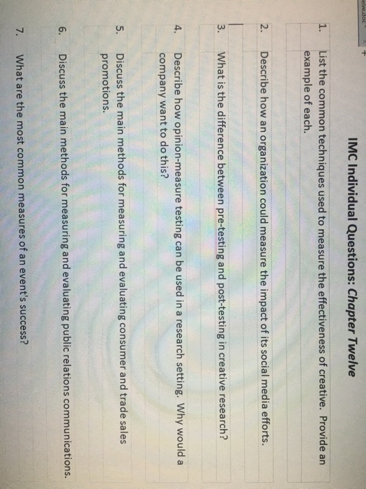 IMC Individual Questions: Chapter Twelve List the | Chegg.com