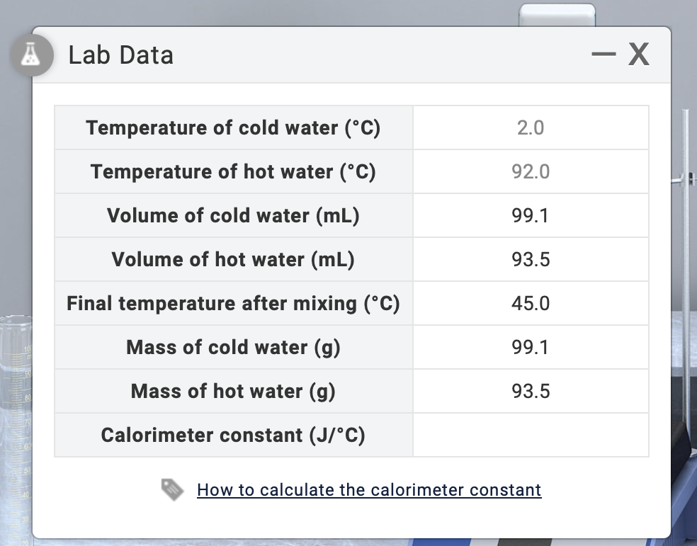 Solved Lab Data How to calculate the calorımeter constant | Chegg.com