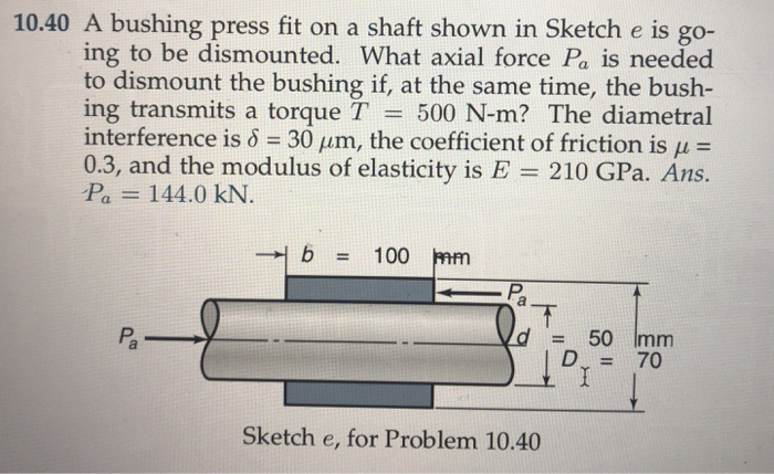 Solved 10.40 A bushing press fit on a shaft shown in Sketch | Chegg.com