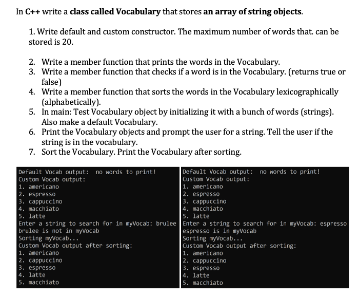 Solved In C++ write a class called Vocabulary that stores an | Chegg.com