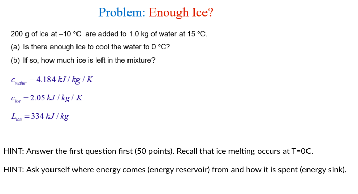 Solved 200 g of ice at −10∘C are added to 1.0 kg of water at | Chegg.com