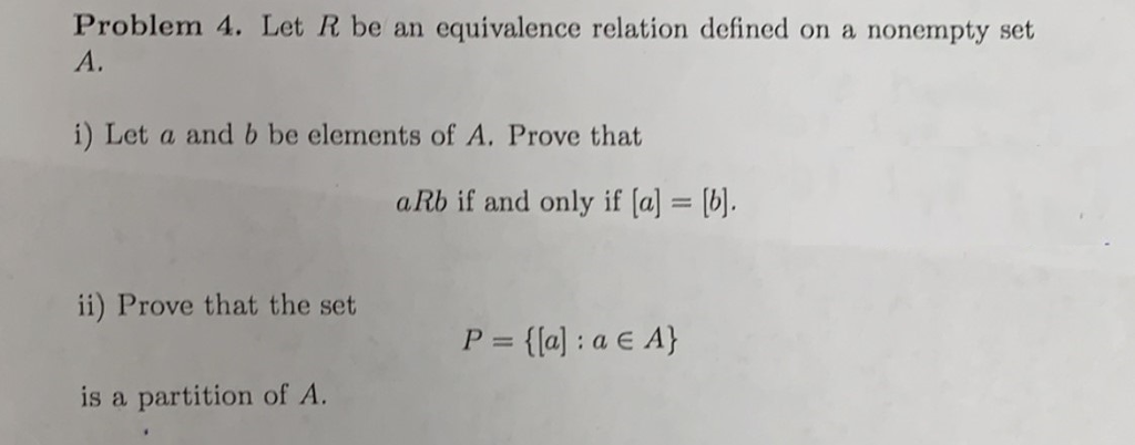 Solved Problem 4. Let R be an equivalence relation defined | Chegg.com