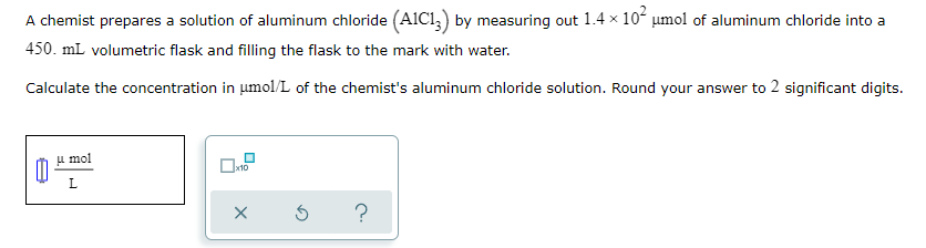 Solved A chemist prepares a solution of aluminum chloride | Chegg.com