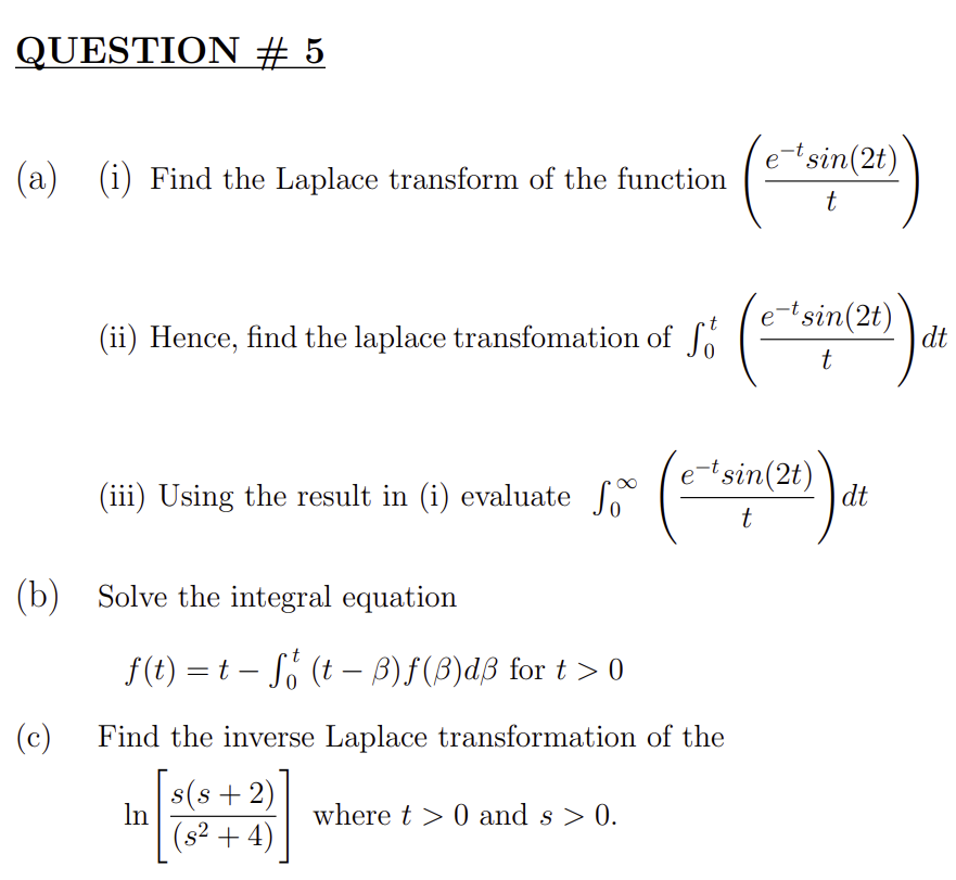 Solved (a) (i) Find the Laplace transform of the function | Chegg.com