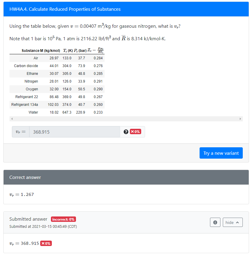 Solved HW4A.4. Calculate Reduced Properties of Substances | Chegg.com