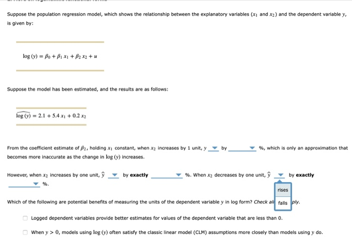 Solved 2. More on logarithmic functional forms Suppose the | Chegg.com