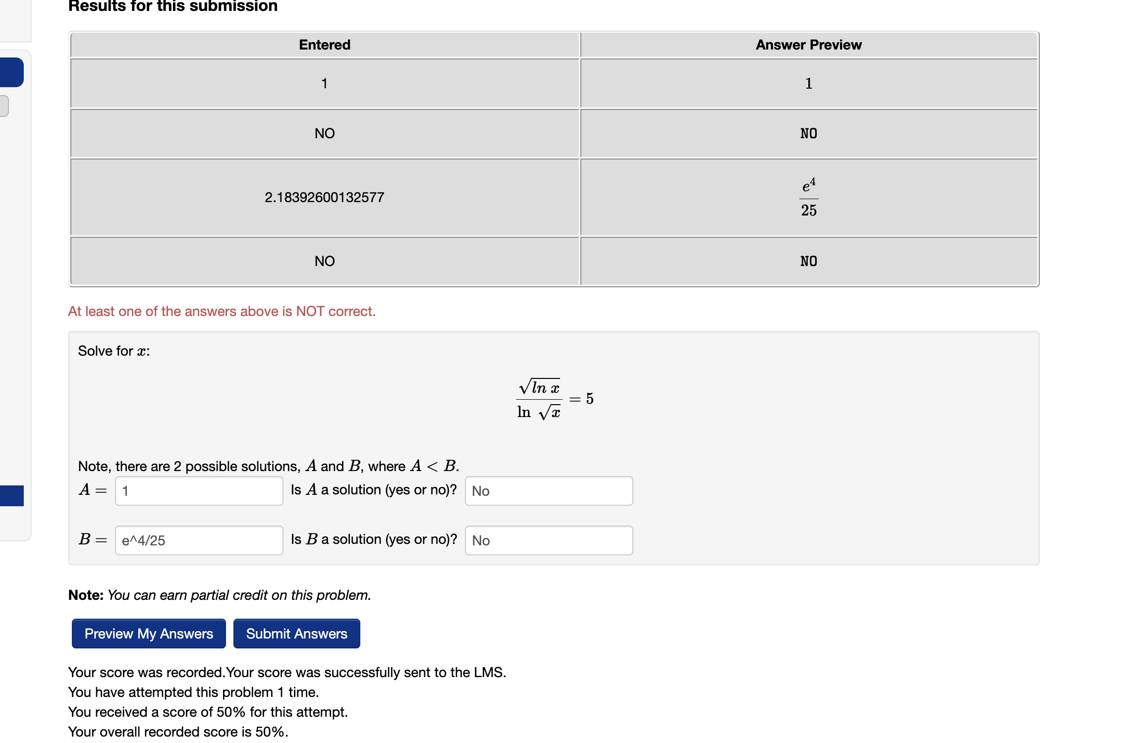 Solved Results for this submission\table[[Entered,Answer | Chegg.com