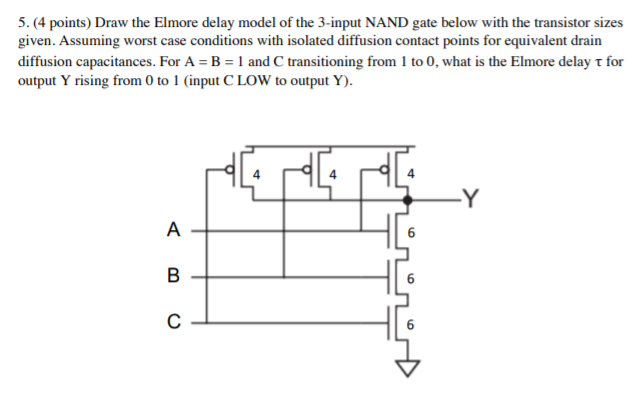 Solved 5.(4 points) Draw the Elmore delay model of the | Chegg.com