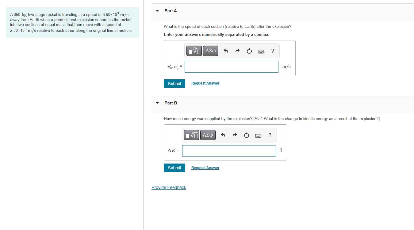 Solved A 850-kg two-stage rocket is traveling at a speed of | Chegg.com
