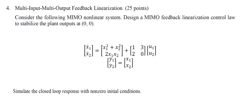 4. Multi-Input-Multi-Output Feedback Linearization | Chegg.com