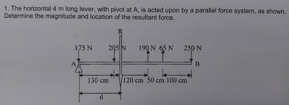 Solved 1. The horizontal 4 m long lever, with pivot at A, is | Chegg.com