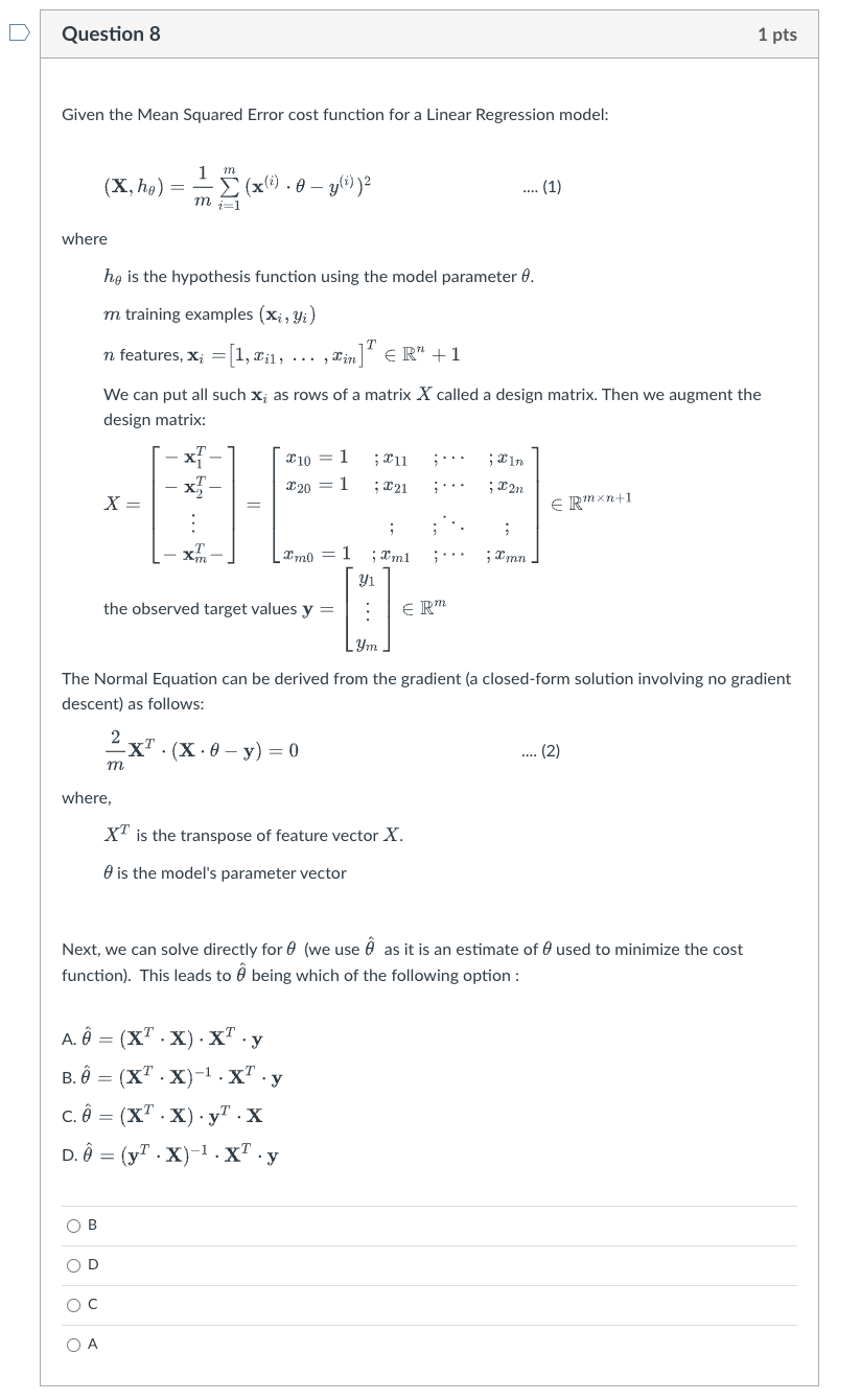 Solved Question 8 Given the Mean Squared Error cost function | Chegg.com Solved Question 8 Given the Mean Squared Error cost function | Chegg.com