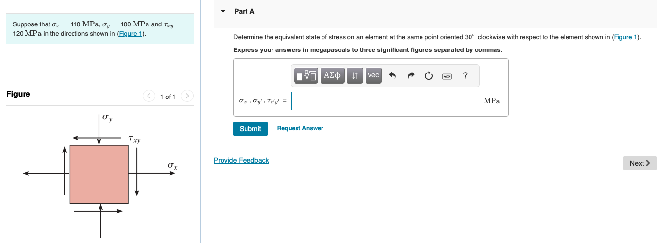 Solved Suppose that σx=110MPa,σy=100MPa and τxy= 120MPa in | Chegg.com