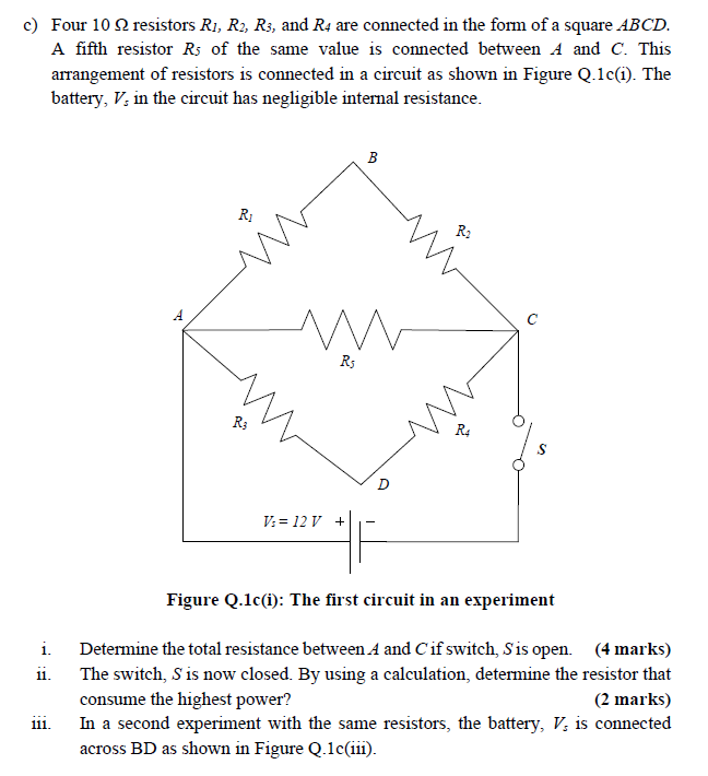 Solved c) Four 10 12 resistors R1, R2, R3, and R4 are | Chegg.com