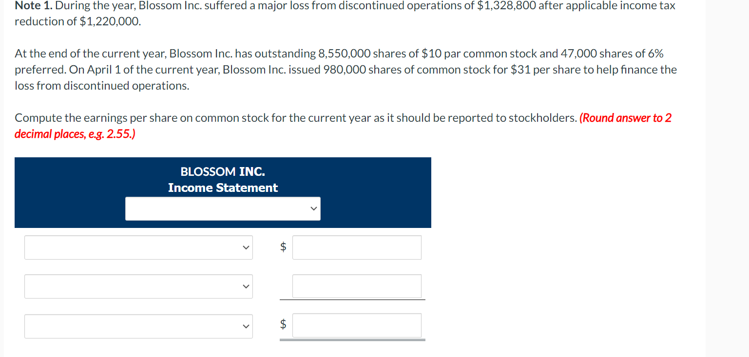 Solved A portion of the combined statement of income and | Chegg.com