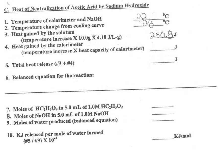 Solved C. Heat of Neutralization of Acetic Acid by Sodium | Chegg.com