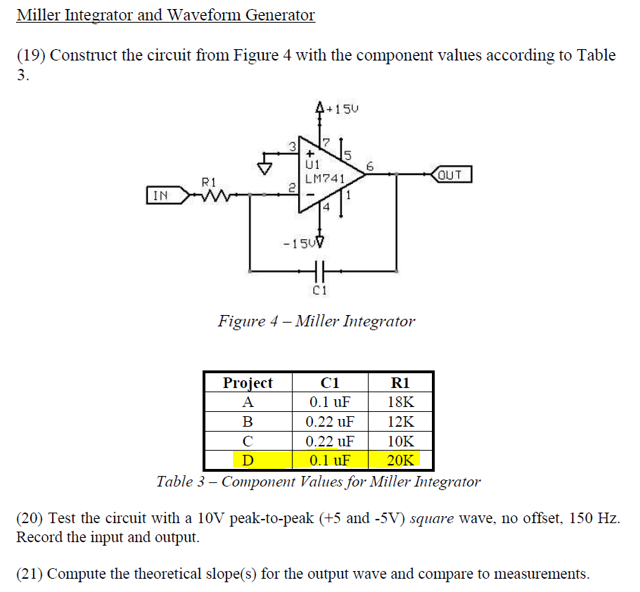 Solved Miller Integrator and Waveform Generator (19) | Chegg.com