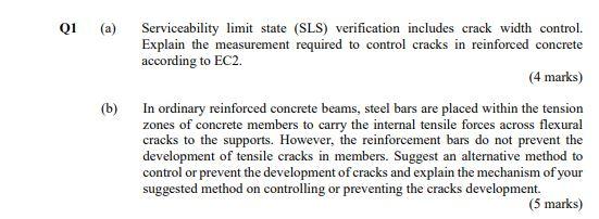 Solved Q1 (a) Serviceability limit state (SLS) verification | Chegg.com