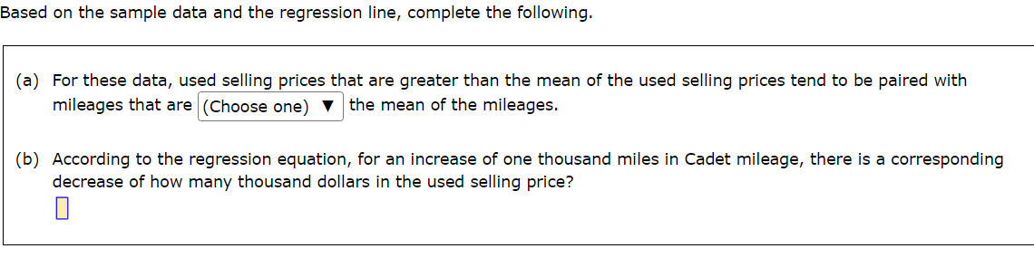 Solved Based on the sample data and the regression line, | Chegg.com