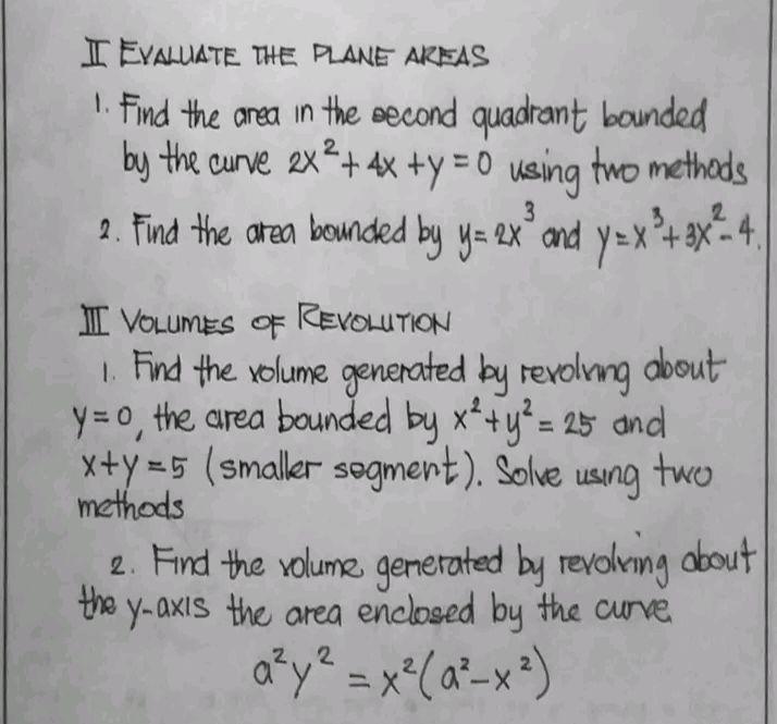 Solved II EYALUATE THE PLANE AREAS 1. Find the area in the | Chegg.com